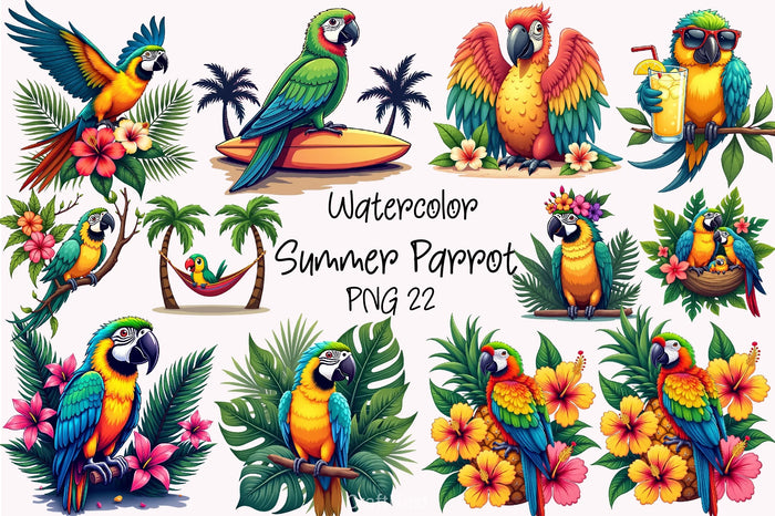 Summer Parrot Clipart Bundle