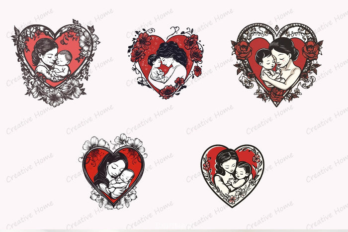 Mother & Child Heart Clipart Bundle