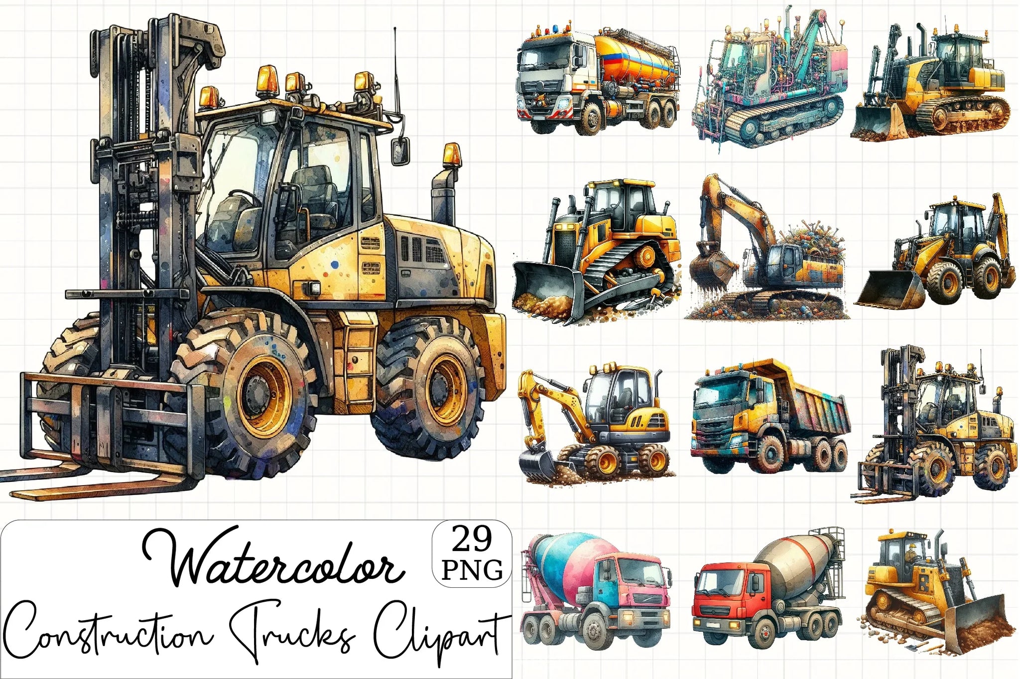 Construction Trucks Clipart Bundle