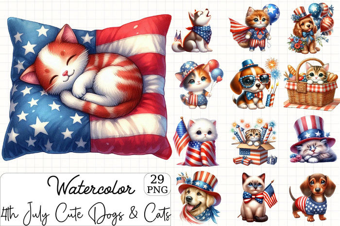 4th July Cute Pets Clipart Bundle