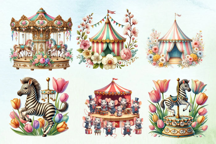 Vintage Spring Circus Clipart Bundle