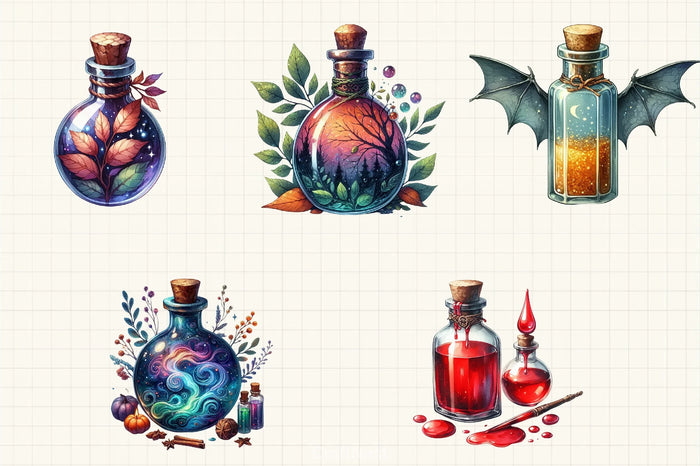 Halloween Potion Bottles Clipart Bundle