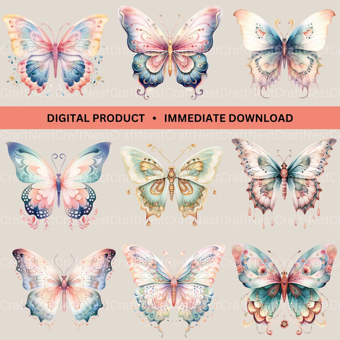 Boho Butterflies Clipart Bundle