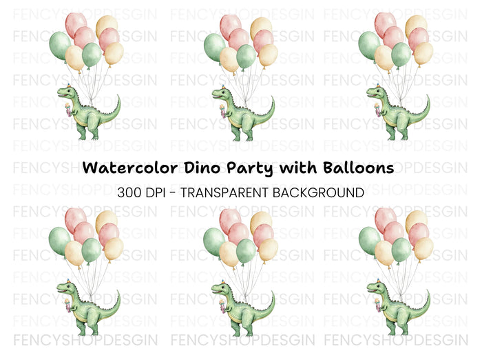 Dinosaur Birthday Balloons Clipart Bundle
