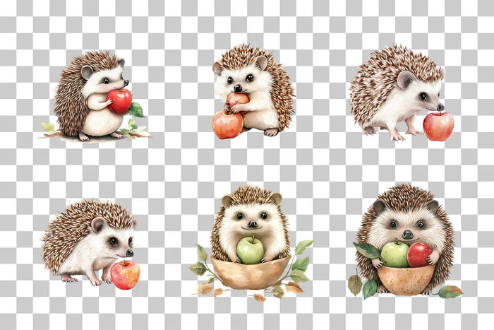 Hedgehog with Apple Forest Theme Clipart Bundle
