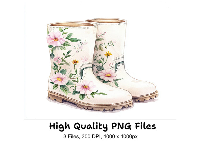 Floral Rain Boots Clipart Bundle