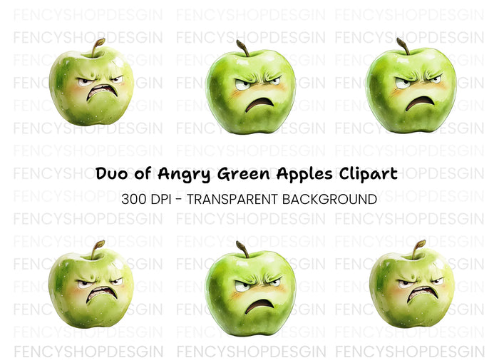 Angry Green Apple Clipart Bundle