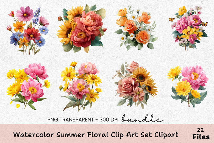 Summer Floral Clip Art Set - 417 Clipart Bundle