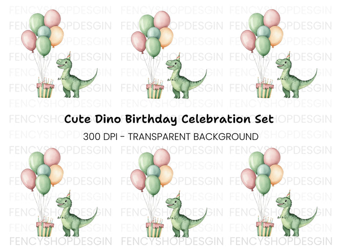 Cute Dinosaur Birthday Party Clipart Bundle