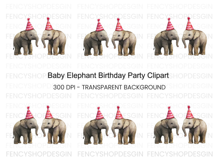 Baby Elephant Birthday Clipart Bundle