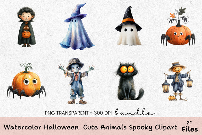Halloween Cute Animals Spooky Clipart Bundle