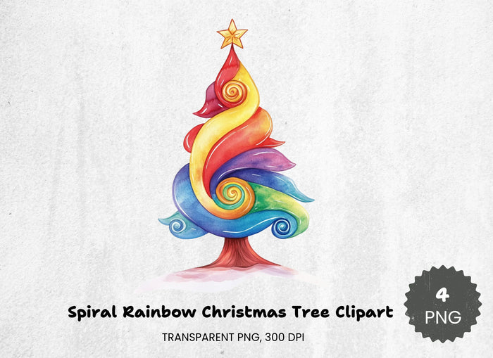 Spiral Rainbow Christmas Tree Clipart Bundle