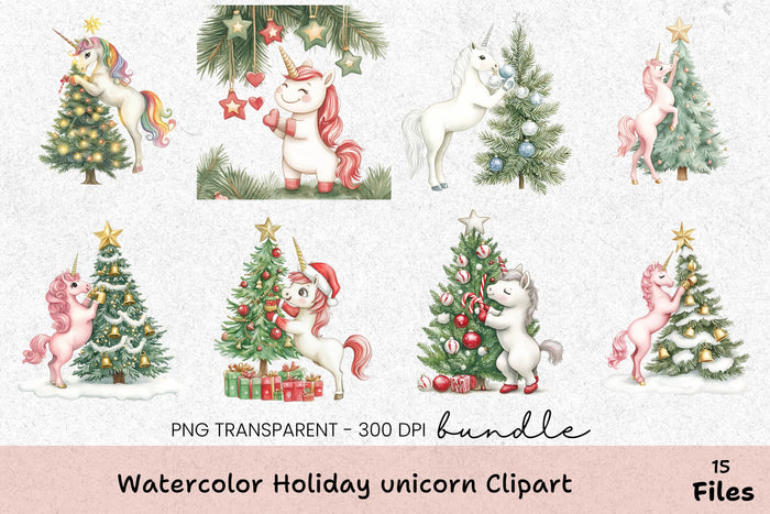 Holiday Unicorn Clipart Bundle