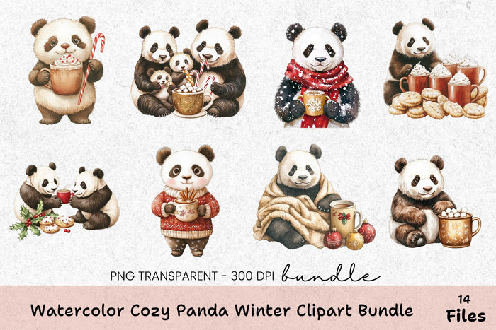 Cozy Panda Winter Clipart Bundle