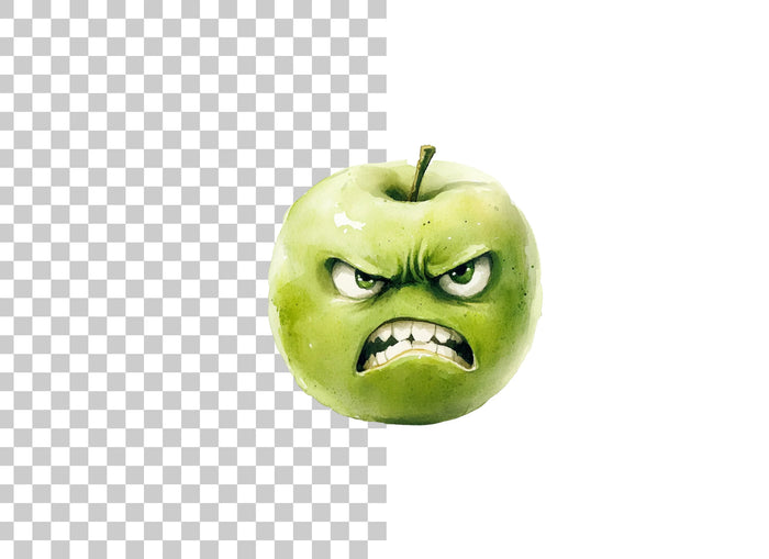 Angry Green Apple Cartoon Clipart Bundle
