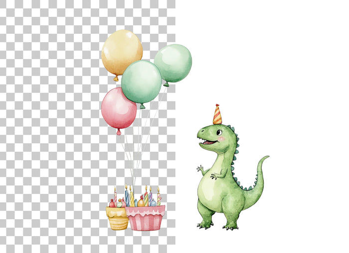 Dinosaur Birthday Cake Balloons Clipart Bundle