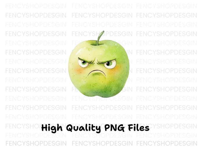 Angry Green Apple Cartoon Clipart Bundle