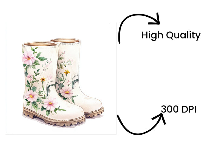Floral Rain Boots Clipart Bundle