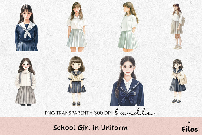School Girl Uniform Clipart Bundle