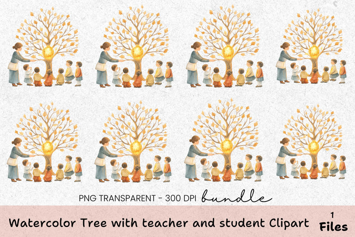 Tree with Teacher and Student Clipart Bundle