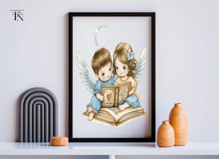 Cute Angel Couples Reading Clipart Bundle