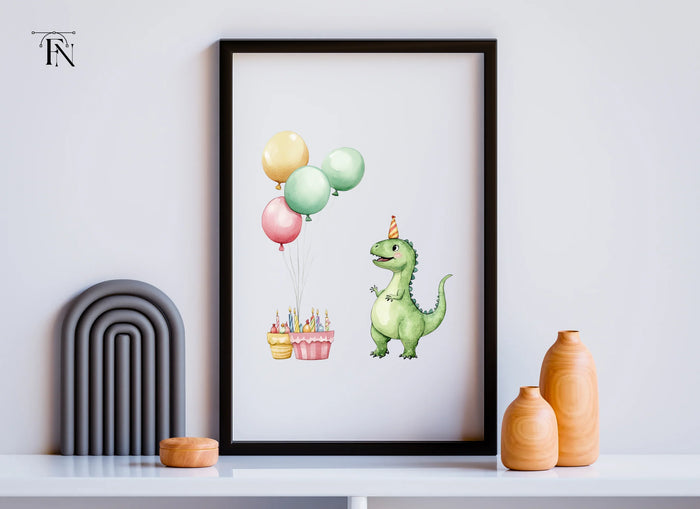 Dinosaur Birthday Cake Balloons Clipart Bundle