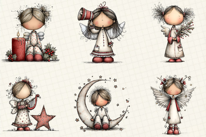 Whimsical Christmas Angel Clipart Design Bundle