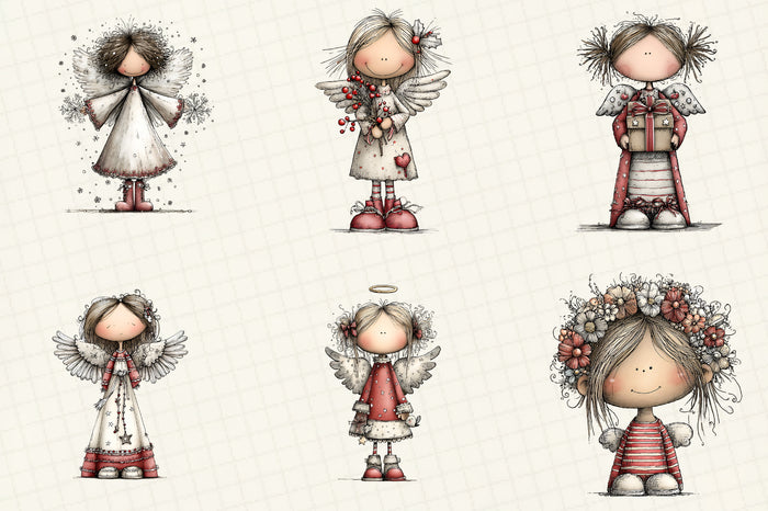 Whimsical Christmas Angel Clipart Design Bundle